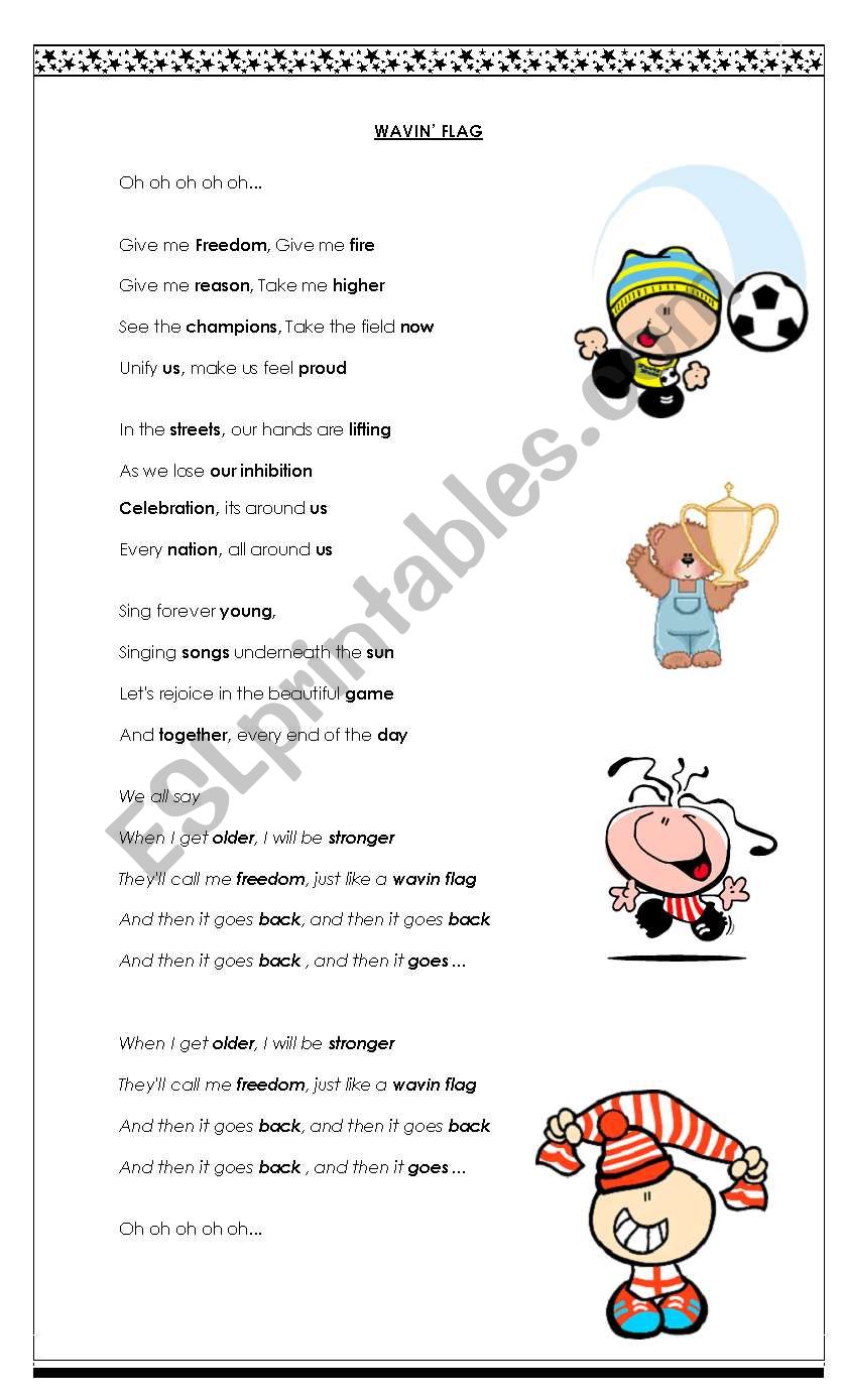 wavin´ flag lyrics (world cup song) - ESL worksheet by romy11