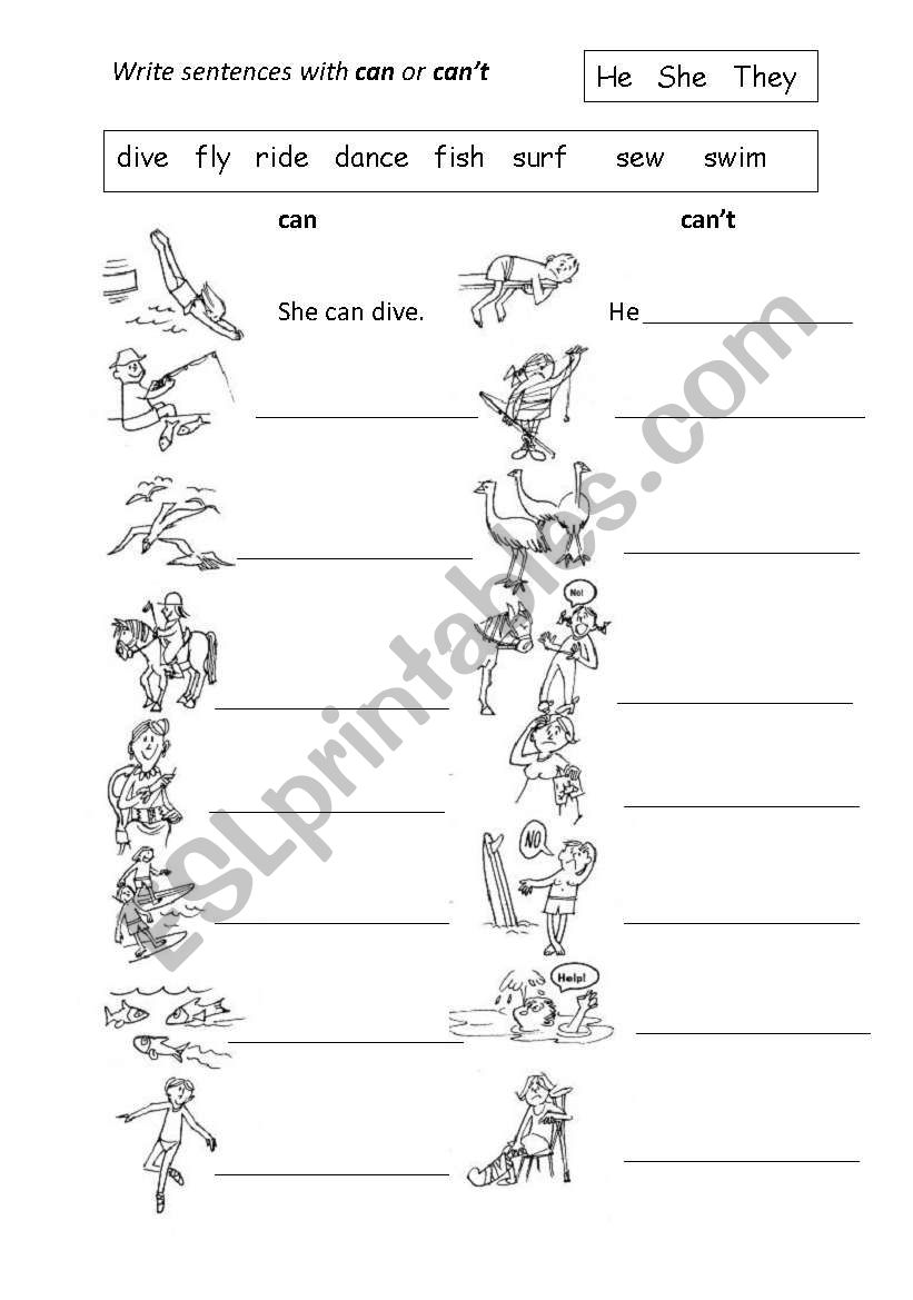 Make sentences with CAN and CAN´T - ESL worksheet by Apodo