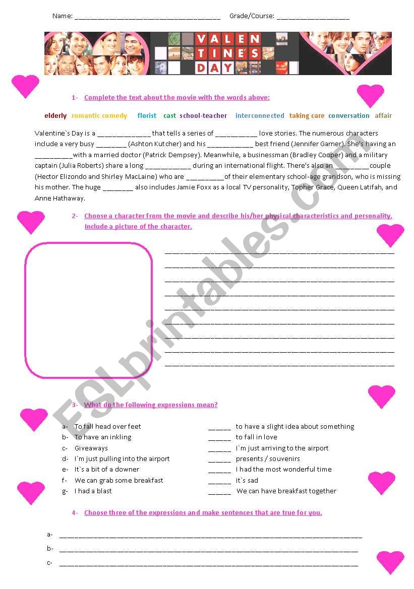 VALENTINE`S DAY. MOVIE. PART 1 - ESL worksheet by maecita