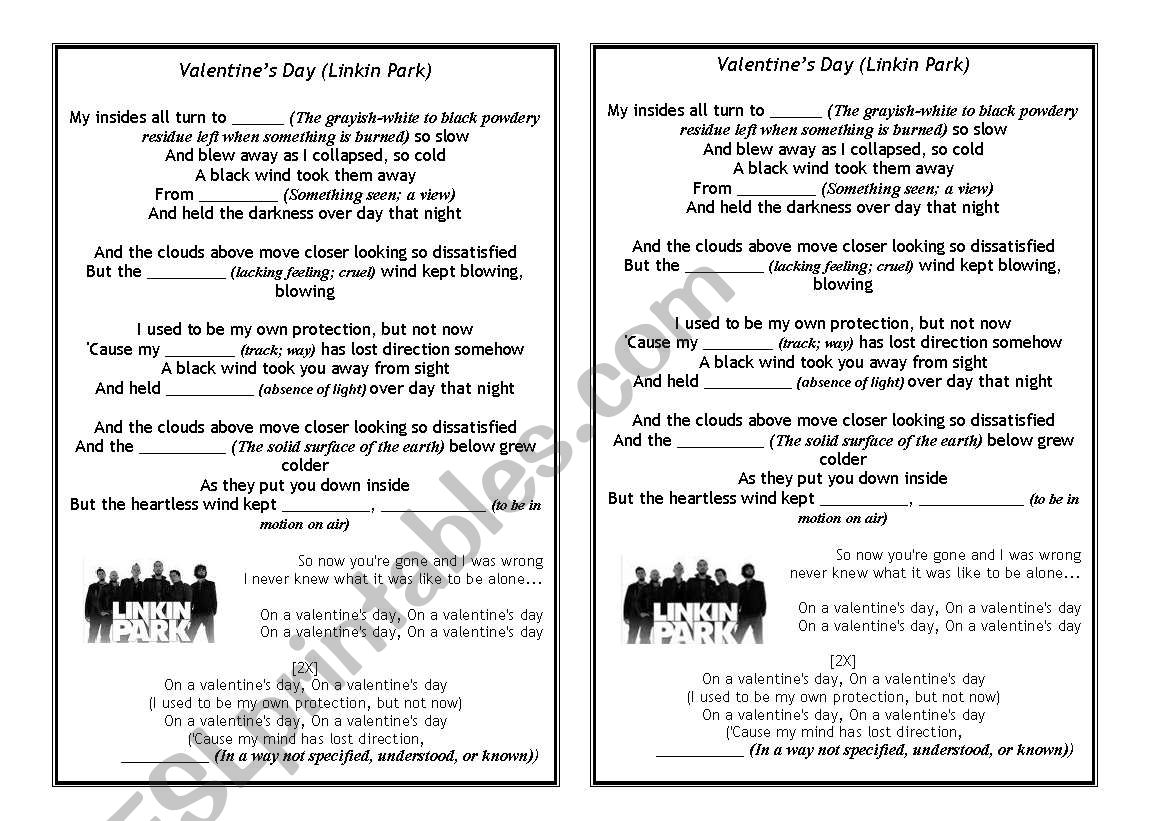 Song by Linking Park: Valentine´s day - ESL worksheet by Do carmo