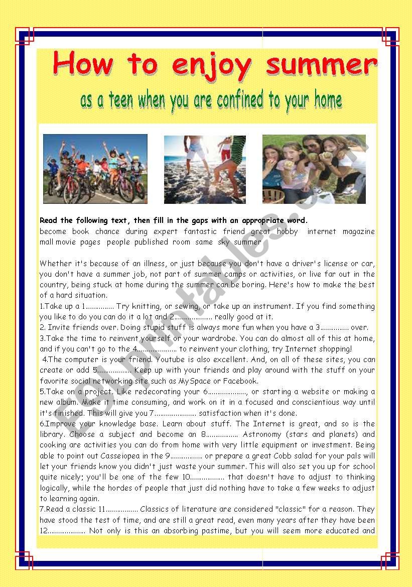 "How to enjoy summer as a teen when you´re confined to your home" - ESL ...