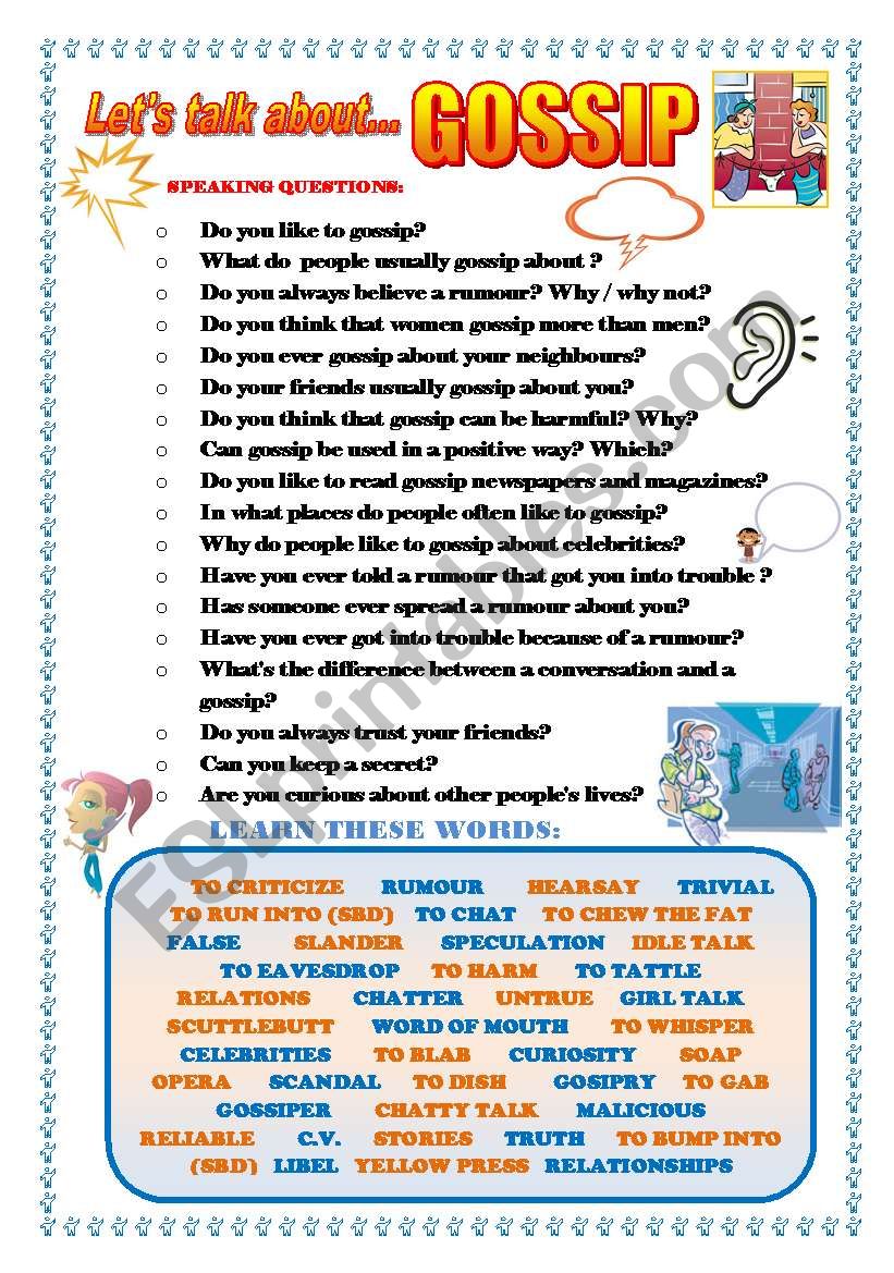 LET S TALK ABOUT GOSSIP SPEAKING SERIES 44 ESL Worksheet By Joebcn let-s-talk-about-gossip-speaking-series-44-esl-worksheet-by-joebcn