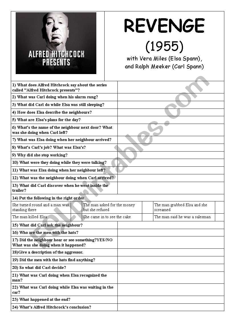 Alfred Hitchcock presents ´Revenge´ - ESL worksheet by AudreyI