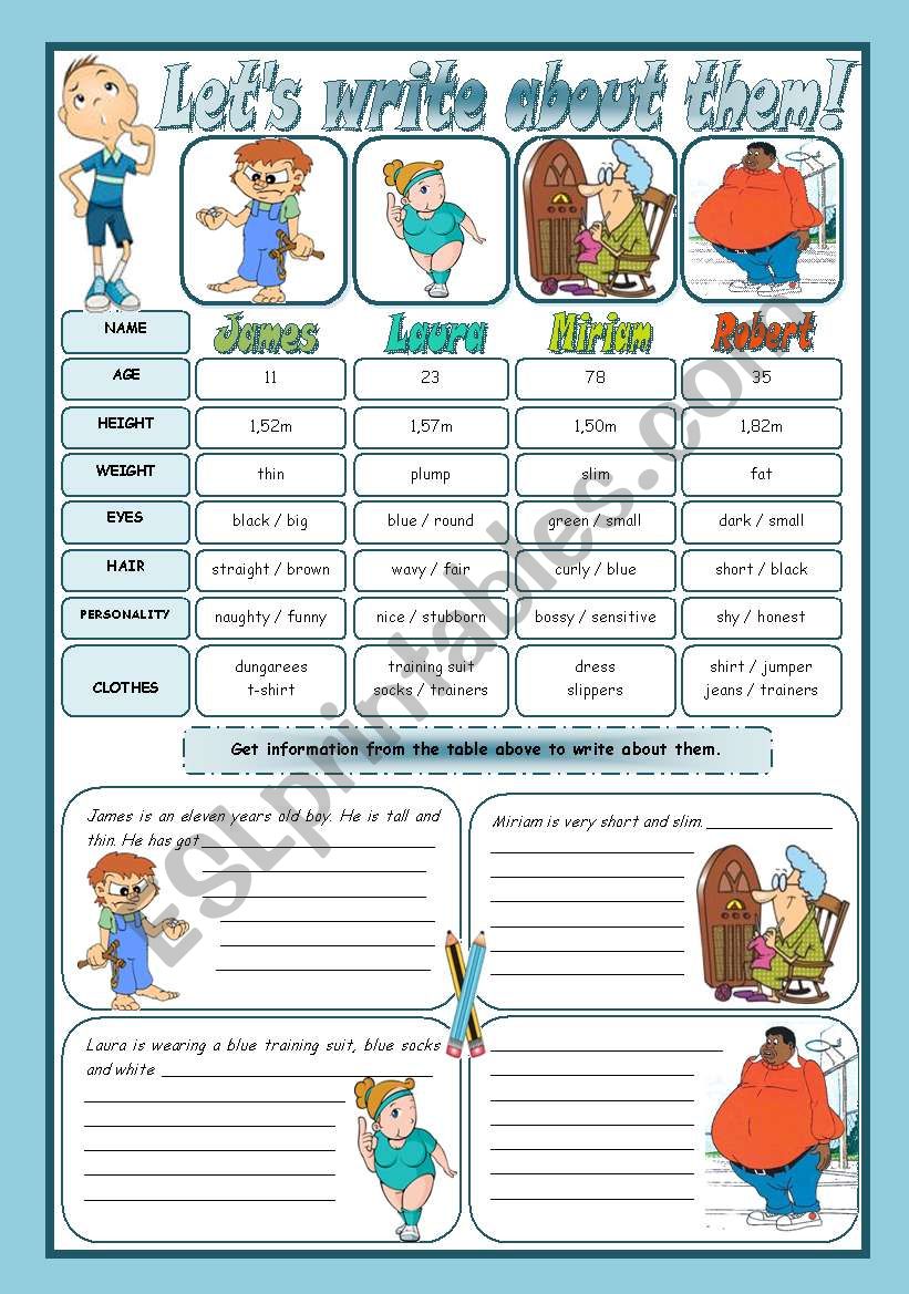LET´S WRITE ABOUT THEM! - ESL worksheet by mariaolimpia