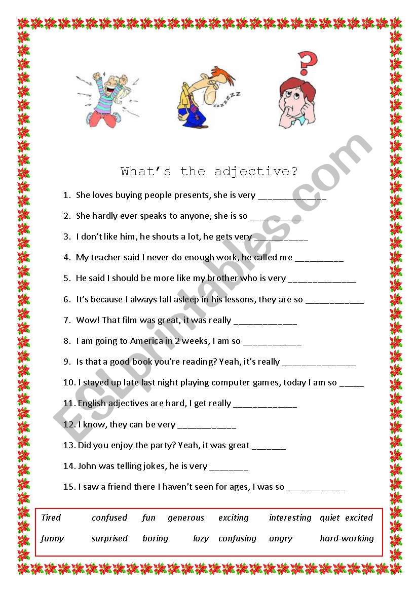 What´s the Adjective? Quiz - ESL worksheet by sp.watson