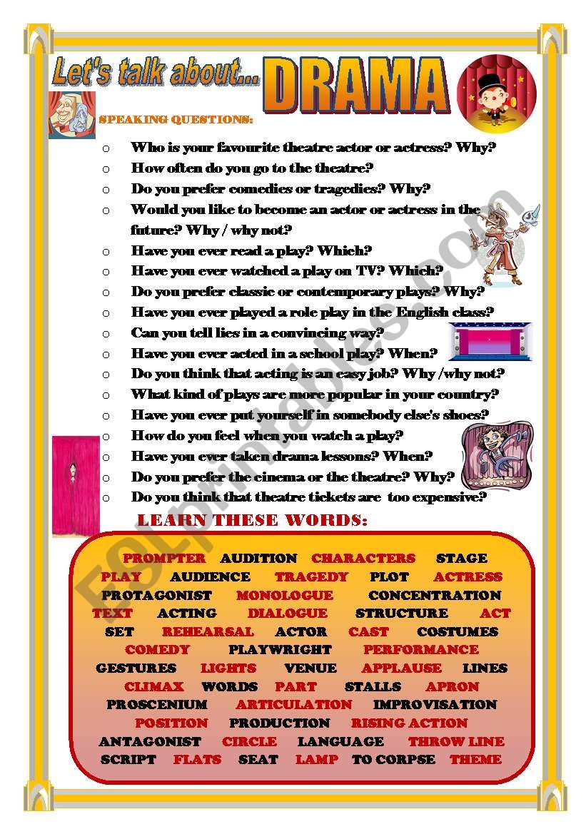 LET´S TALK ABOUT DRAMA (SPEAKING SERIES 47) - ESL worksheet by joebcn