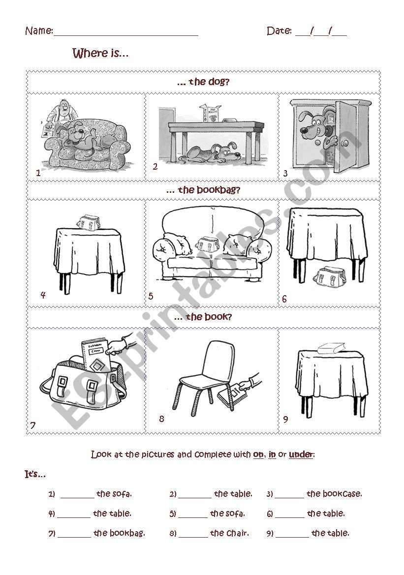 Where is...? It´s in, on or under... - ESL worksheet by Giovana Toniolo