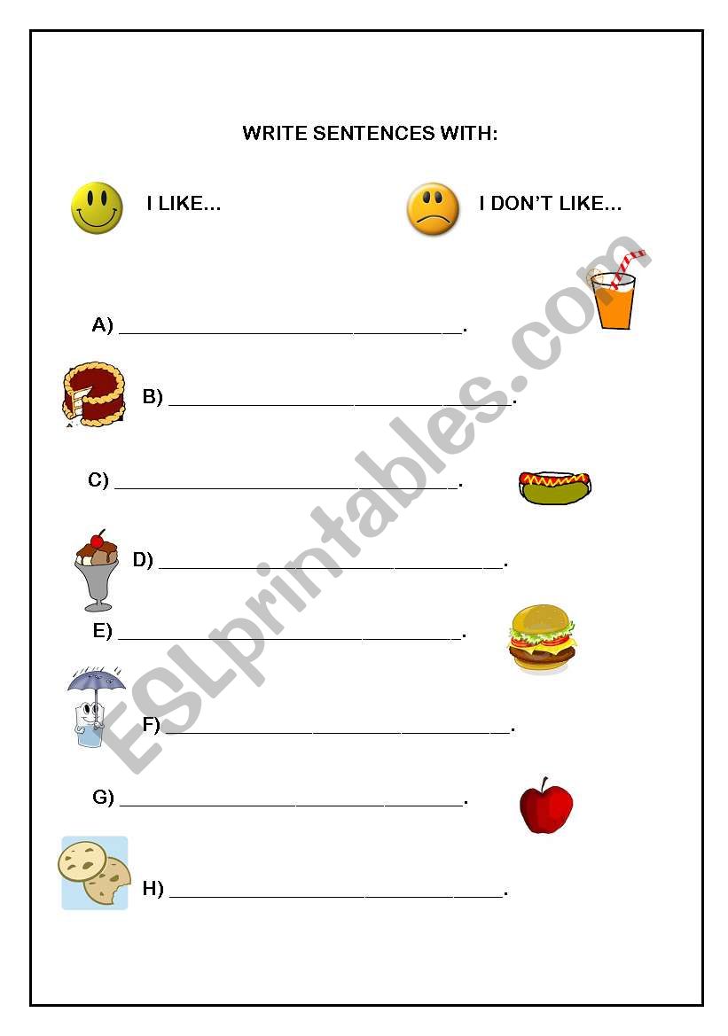 Food - I Like... I don´t like... - ESL worksheet by Biadd