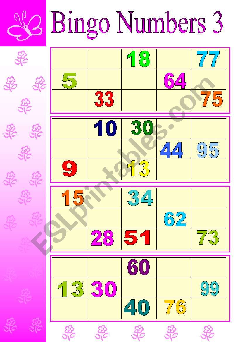 BINGO – NUMBERS (3/6) - ESL worksheet by sevim-6