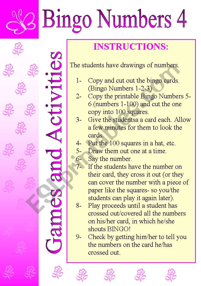 BINGO – NUMBERS (4/6) - ESL worksheet by sevim-6