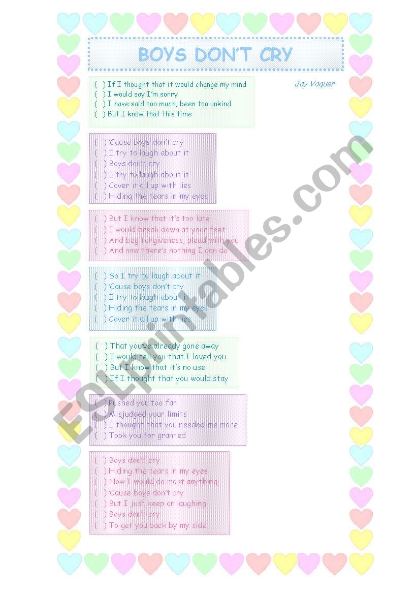 English worksheets: Boys don´t cry
