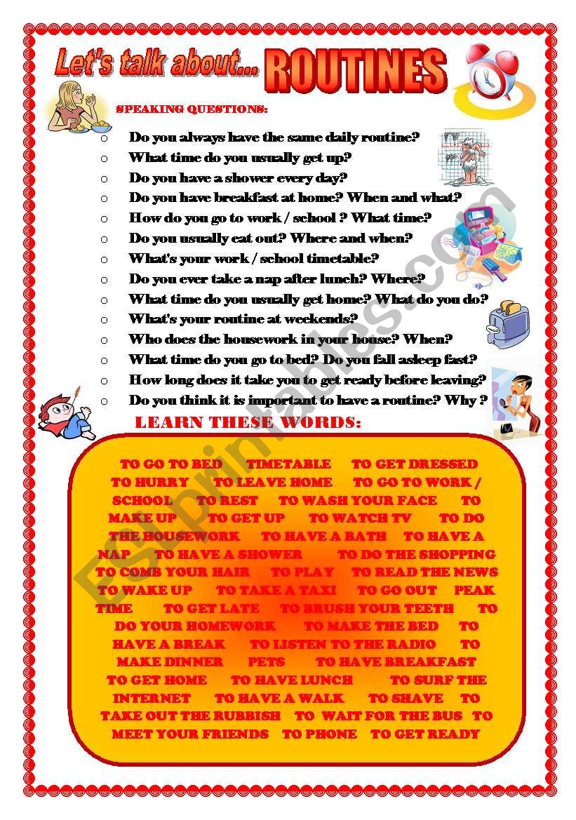 LET´S TALK ABOUT DAILY ROUTINES (SPEAKING SERIES 51) - ESL worksheet by ... LET´S TALK ABOUT DAILY ROUTINES (SPEAKING SERIES 51) - ESL worksheet by ...