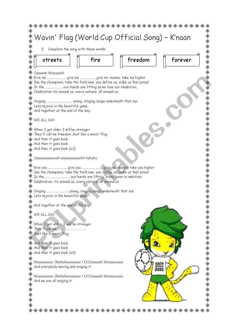 Wavin´ Flag (World Cup Official Song) - ESL worksheet by thaisinha