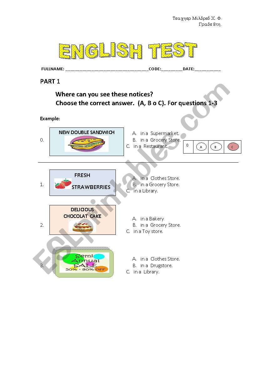 English worksheets: TEST ABOUT CAN - CAN´T