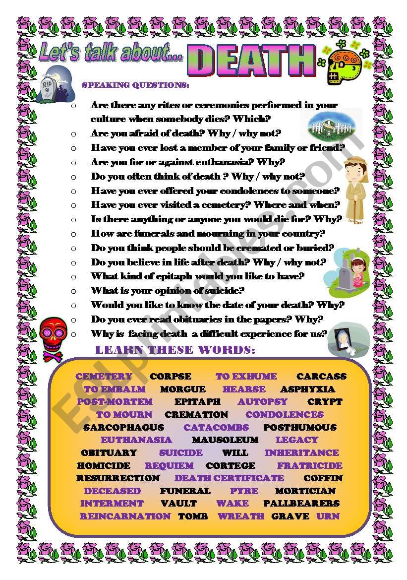 LET´S TALK ABOUT DEATH (SPEAKING SERIES 54) - ESL worksheet by joebcn