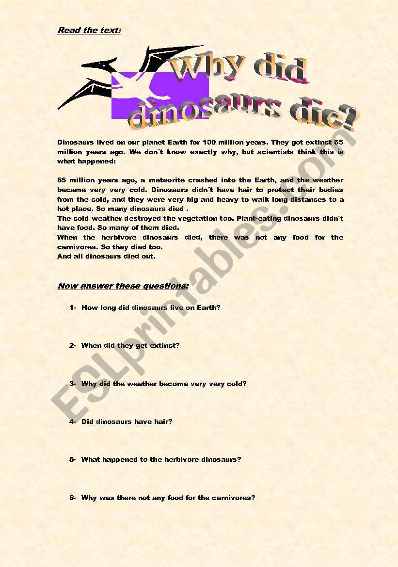 DINOSAURSÂ´ EXTINCTION - ESL worksheet by Marifer1513
