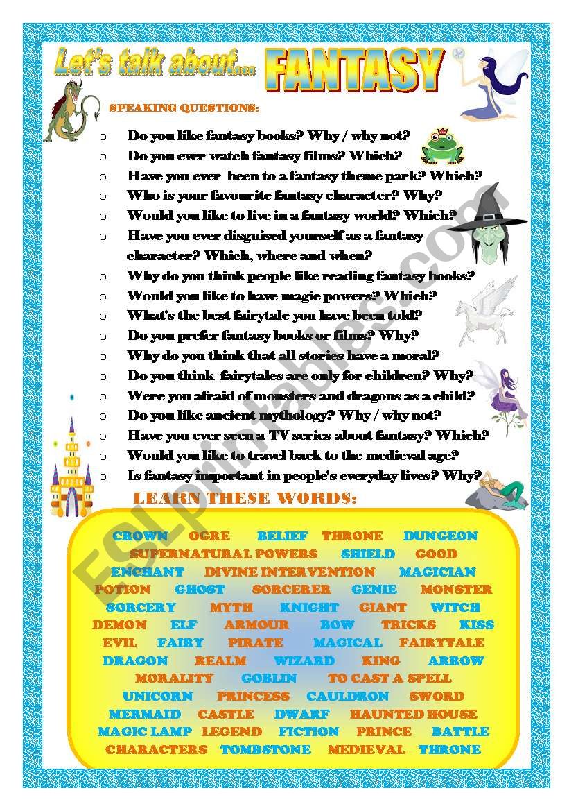 LET´S TALK ABOUT FANTASY (SPEAKING SERIES 56) - ESL worksheet by joebcn