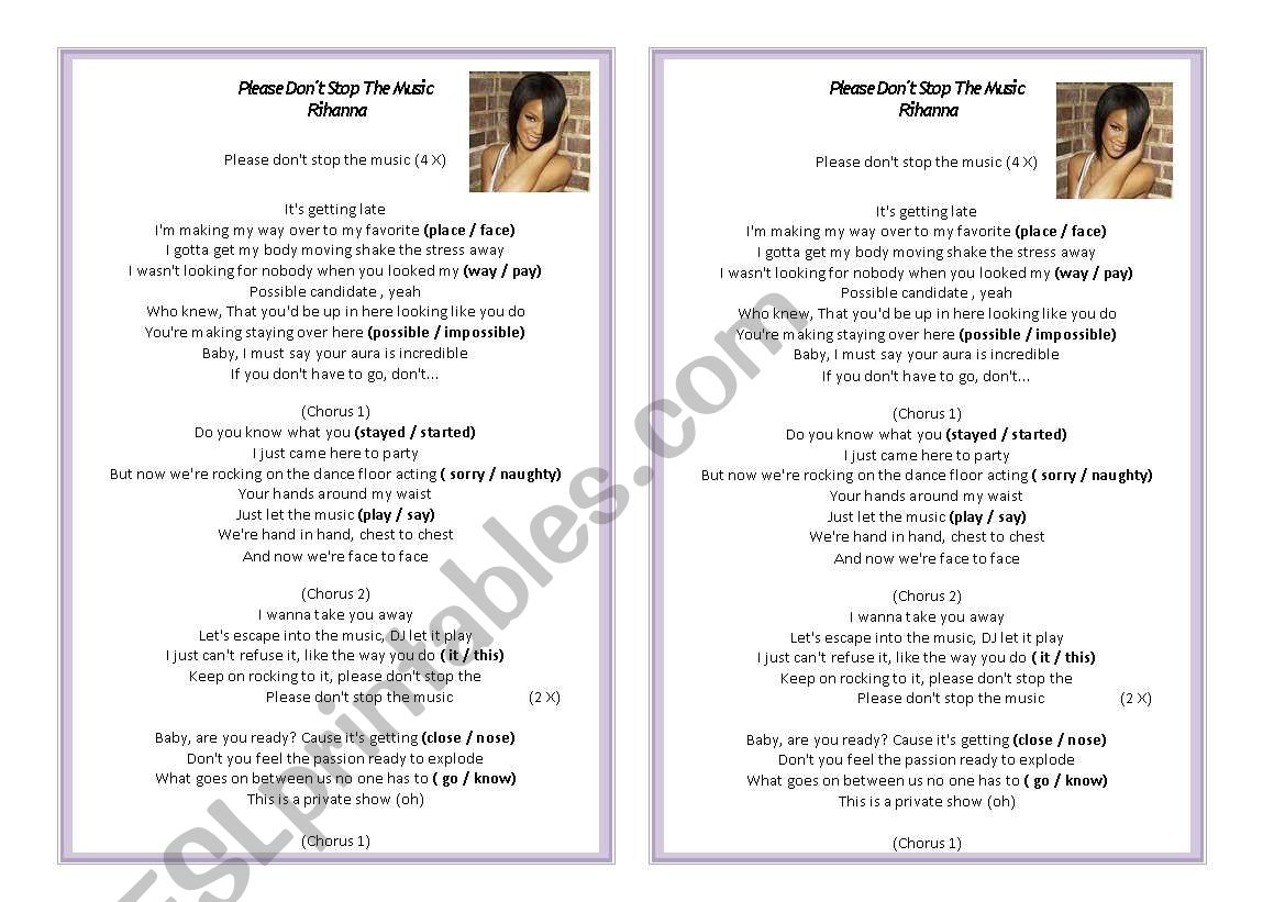 SONG BY RIHANA: PLEASE DON´T STOP THE MUSIC (With key) - ESL worksheet ...