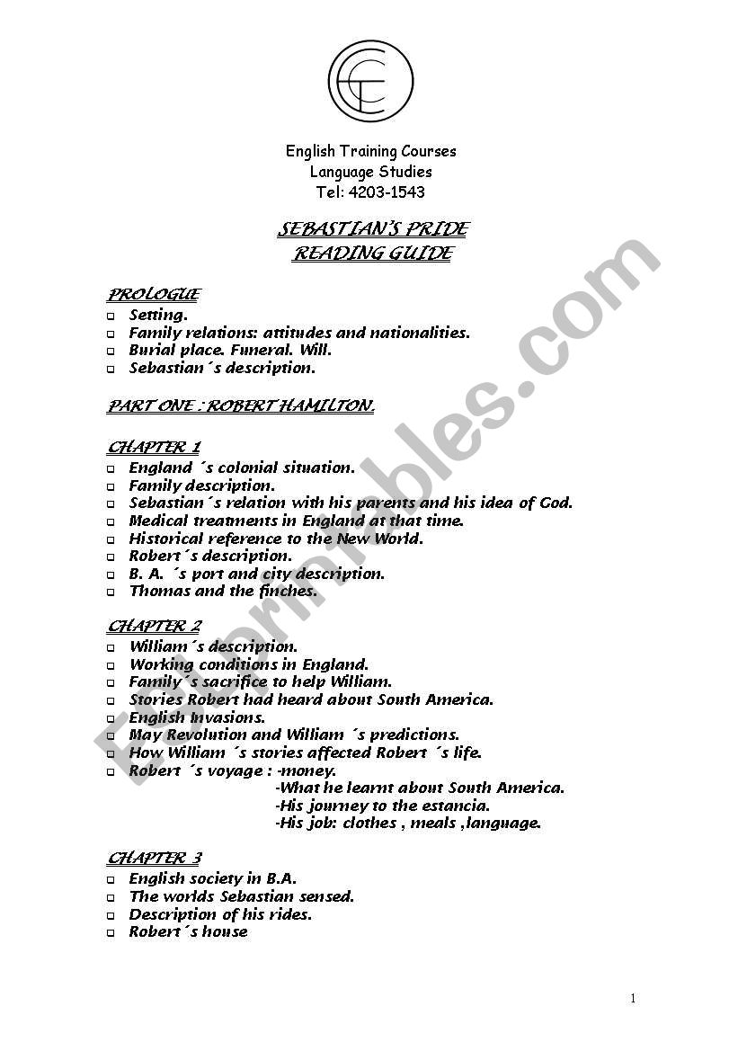 English worksheets: Sebastian´s Pride by Susan WIlkinson