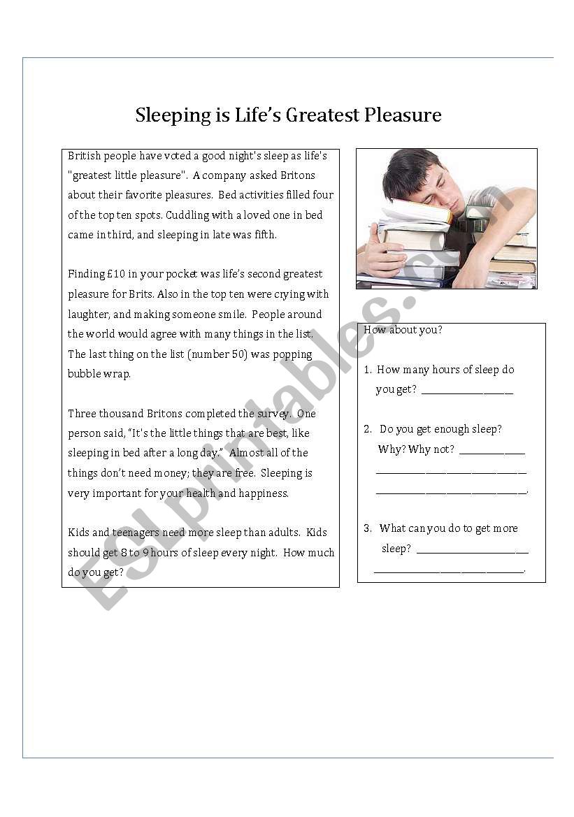 Sleep is life´s greatest pleasure - ESL worksheet by matthew.curtis