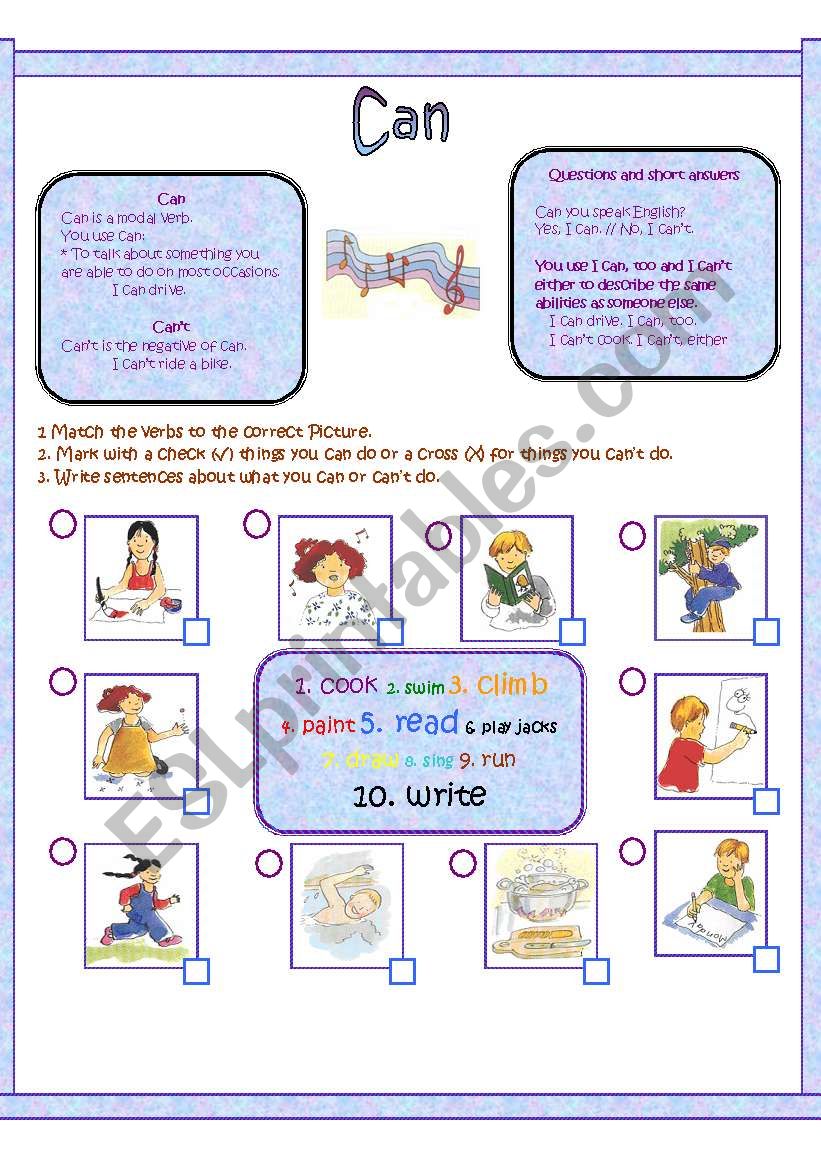 Can for abilities - ESL worksheet by Sonia!!!!! Can for abilities - ESL worksheet by Sonia!!!!!