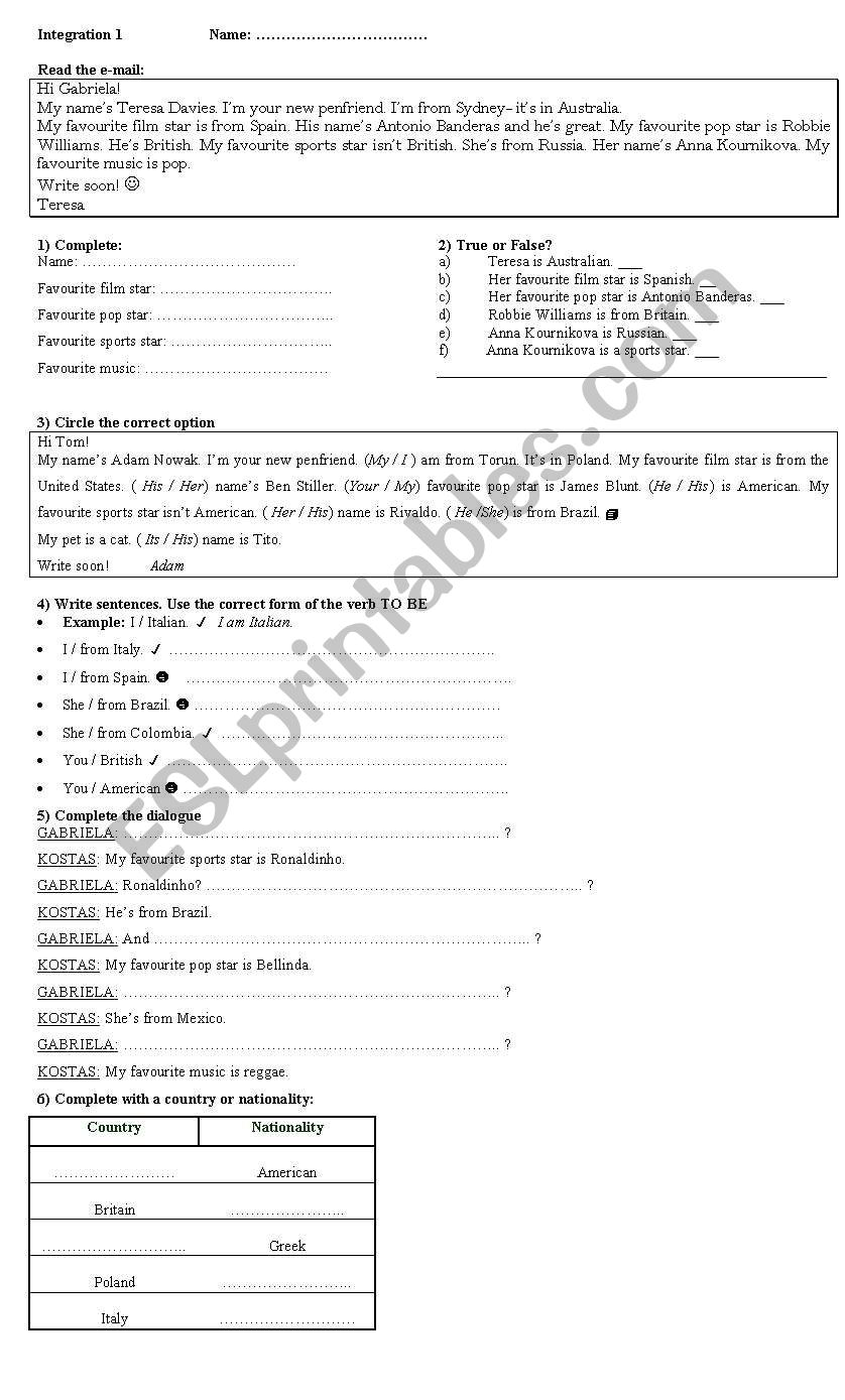 Test: beginners´ level - ESL worksheet by TeacherPatagonia