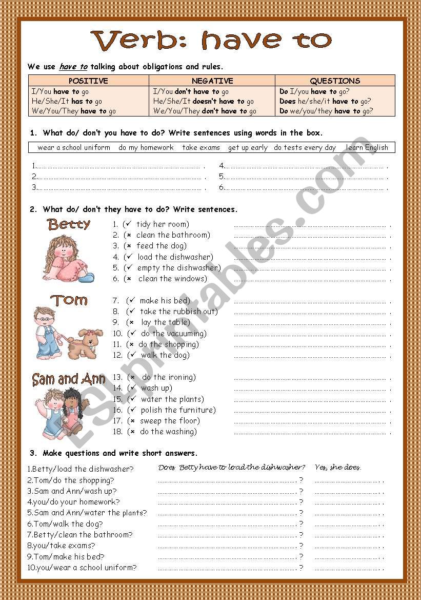Verb ´have to´ - ESL worksheet by Blanca