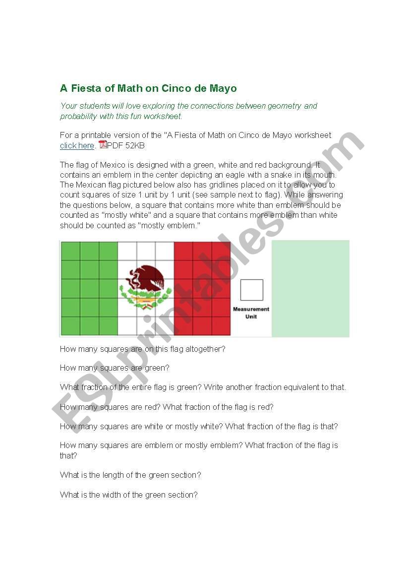 English Worksheets Cinco De Mayo Math
