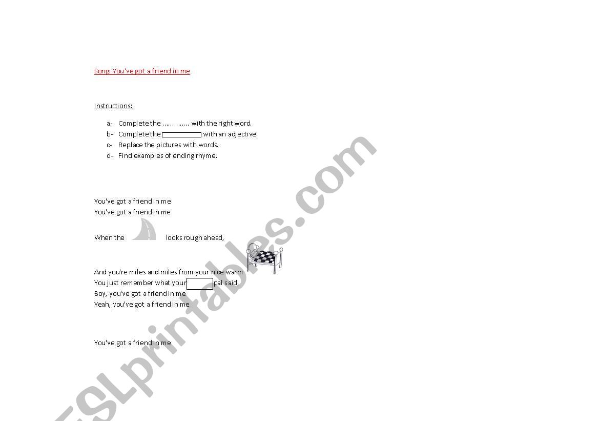 English worksheets: You´ve got a friend in me