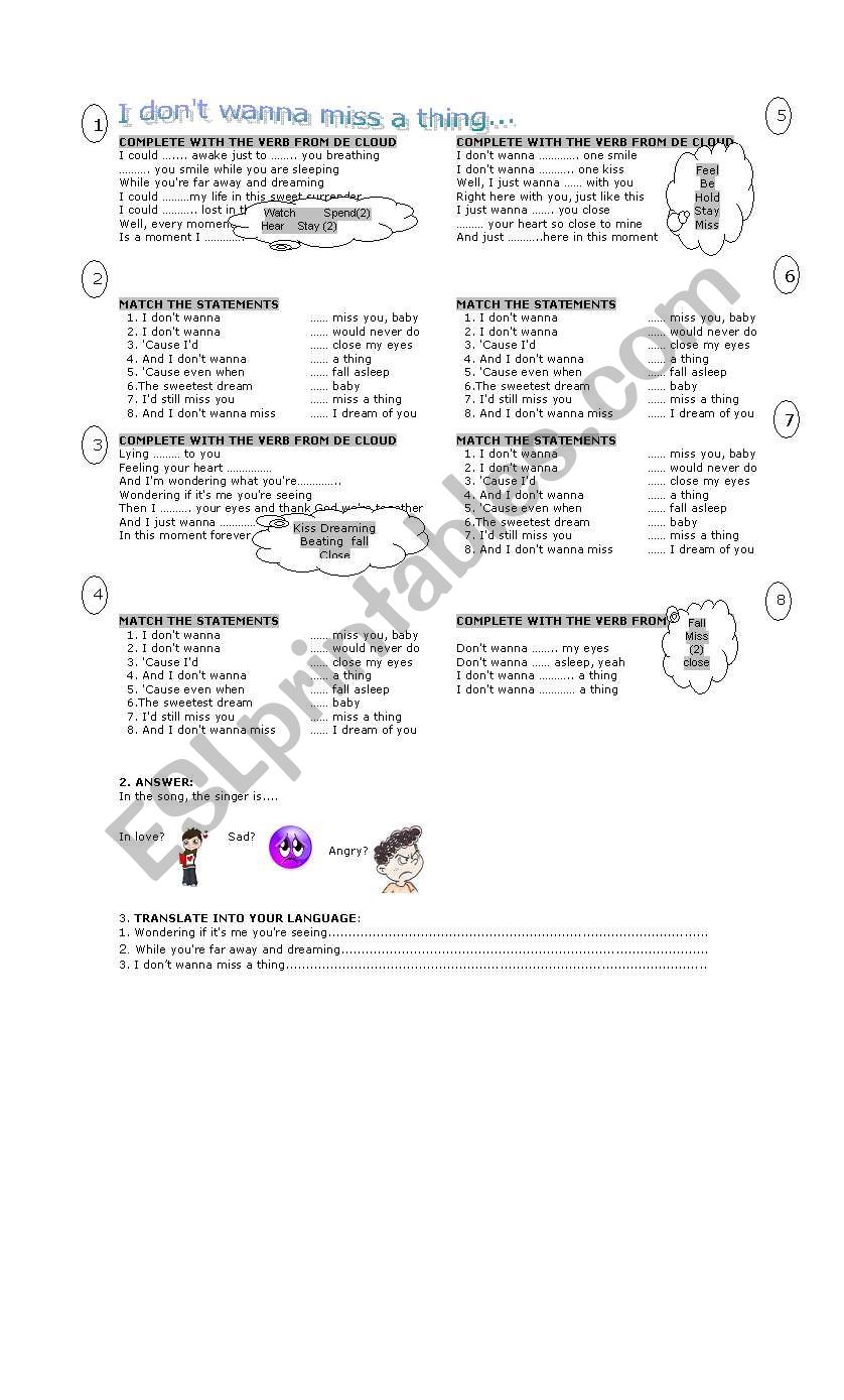 English worksheets: I don´t wanna miss a thing