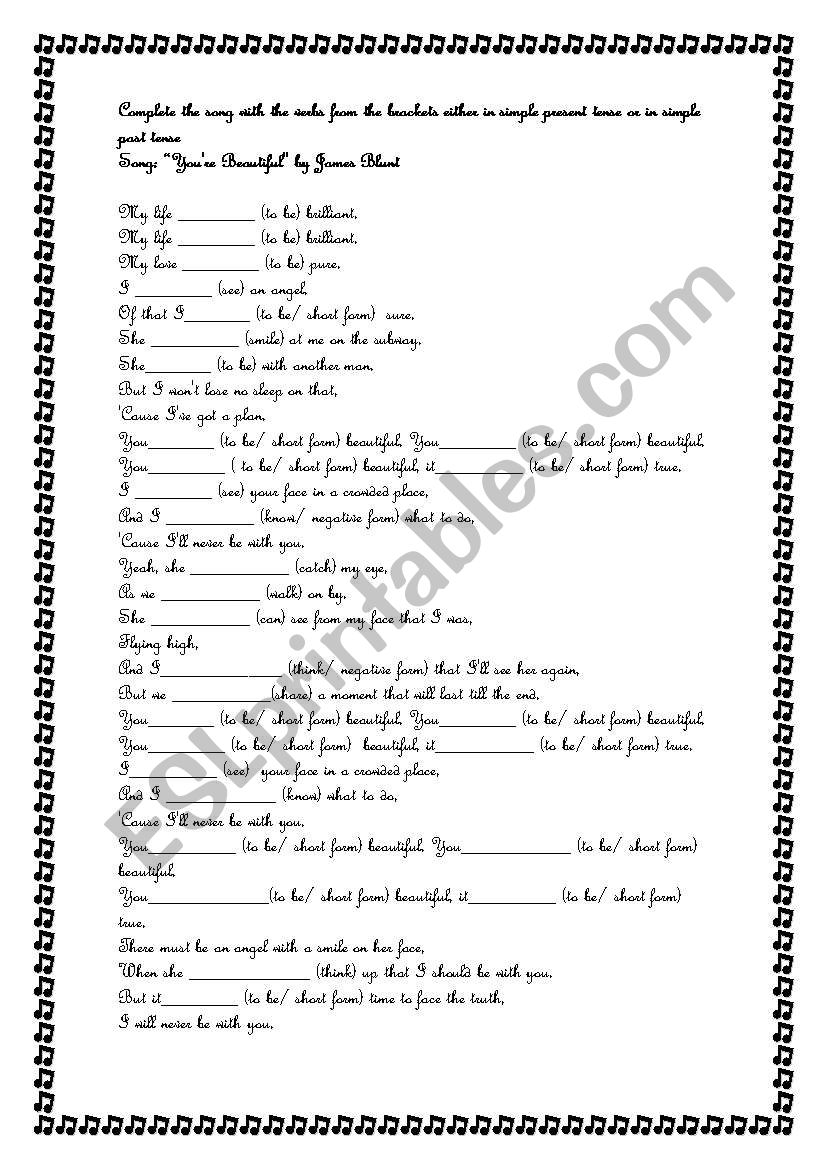 English worksheets: Song: You´re beautiful