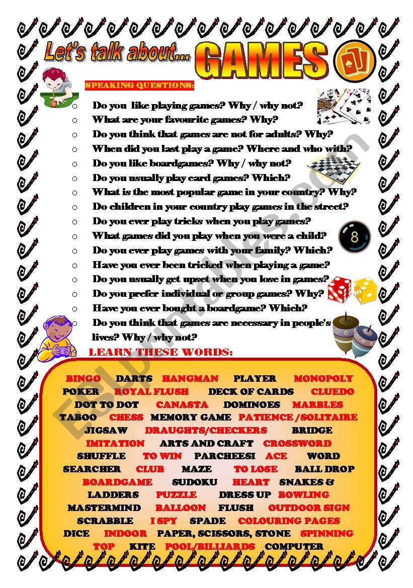 LET´S TALK ABOUT GAMES (SPEAKING SERIES 59) - ESL worksheet by joebcn