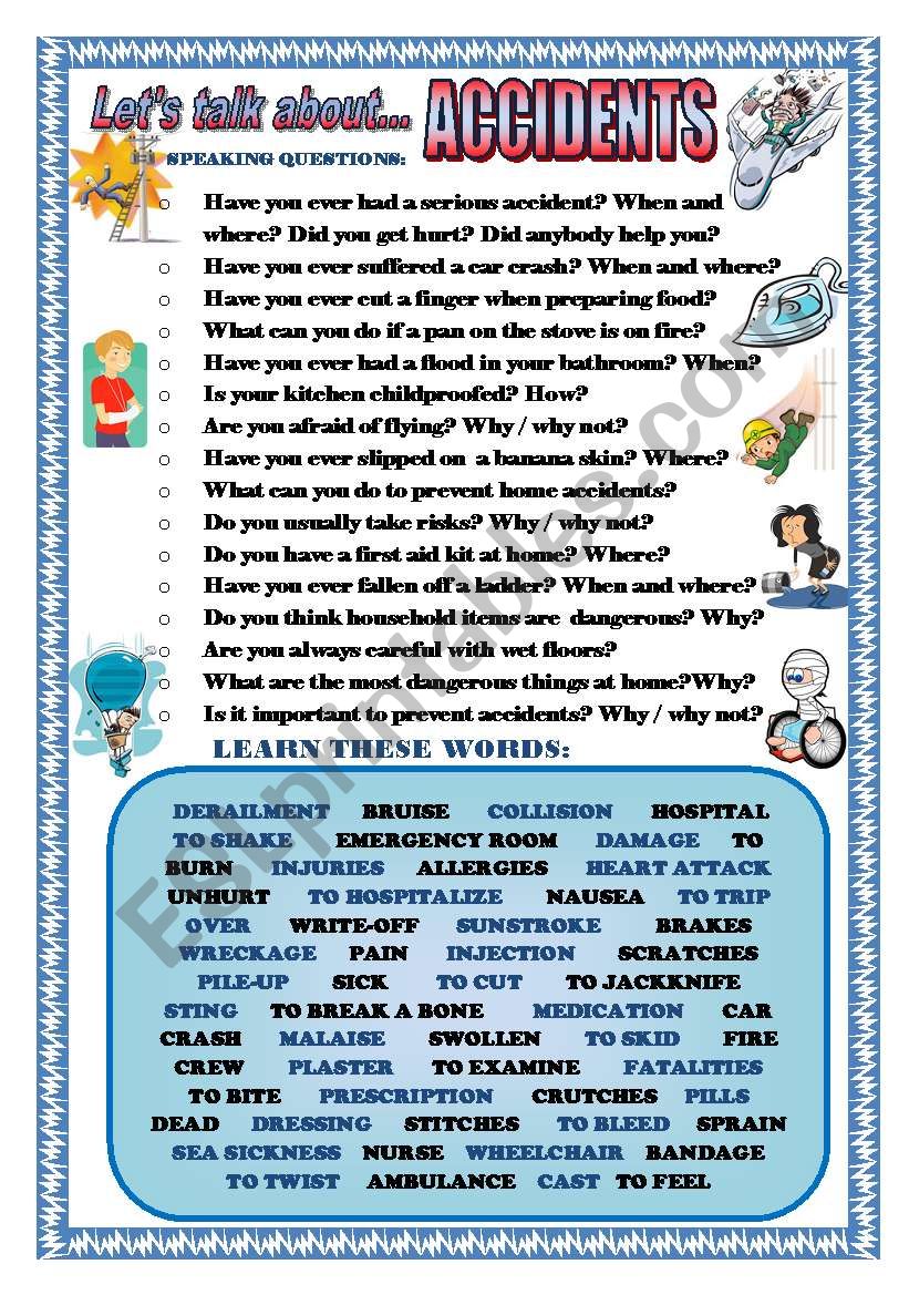 LET´S TALK ABOUT ACCIDENTS (SPEAKING SERIES 60) - ESL worksheet by joebcn