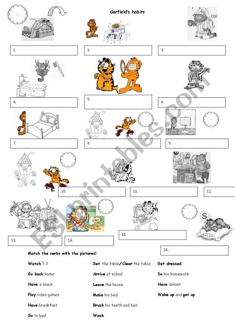 Garfield´s daily routine - ESL worksheet by magalie
