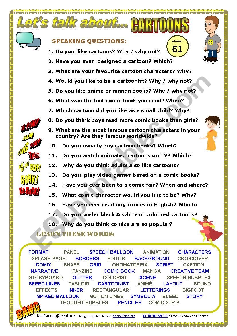 LET´S TALK ABOUT CARTOONS (SPEAKING SERIES 61) - ESL worksheet by joebcn