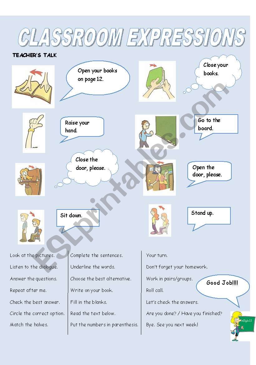 Classroom expressions - teacher´s talk - ESL worksheet by valh