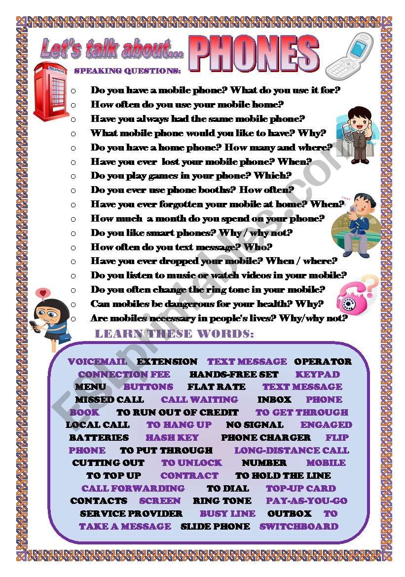LET´S TALK ABOUT PHONES (SPEAKING SERIES 62) - ESL worksheet by joebcn