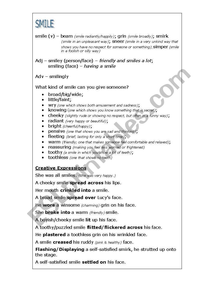 English worksheets: Creative expressions on ´smile´