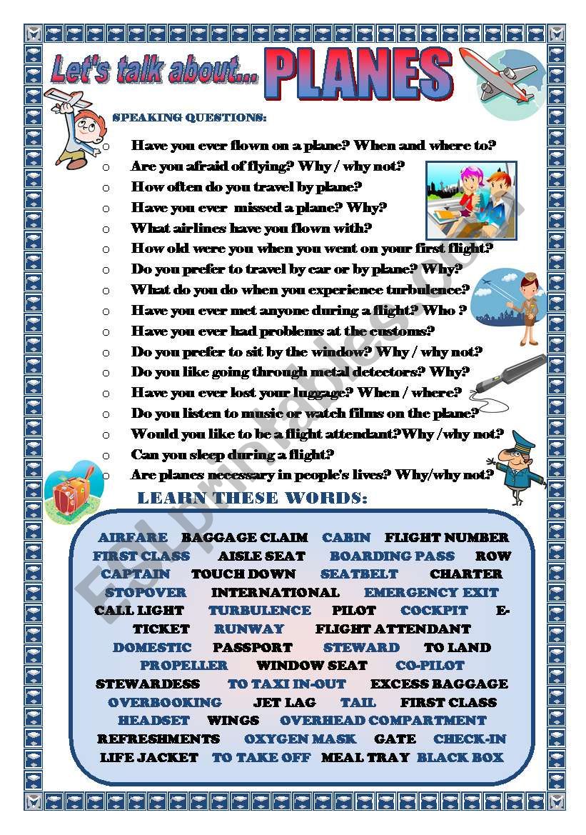 LET´S TALK ABOUT PLANES (SPEAKING SERIES 63) - ESL worksheet by joebcn