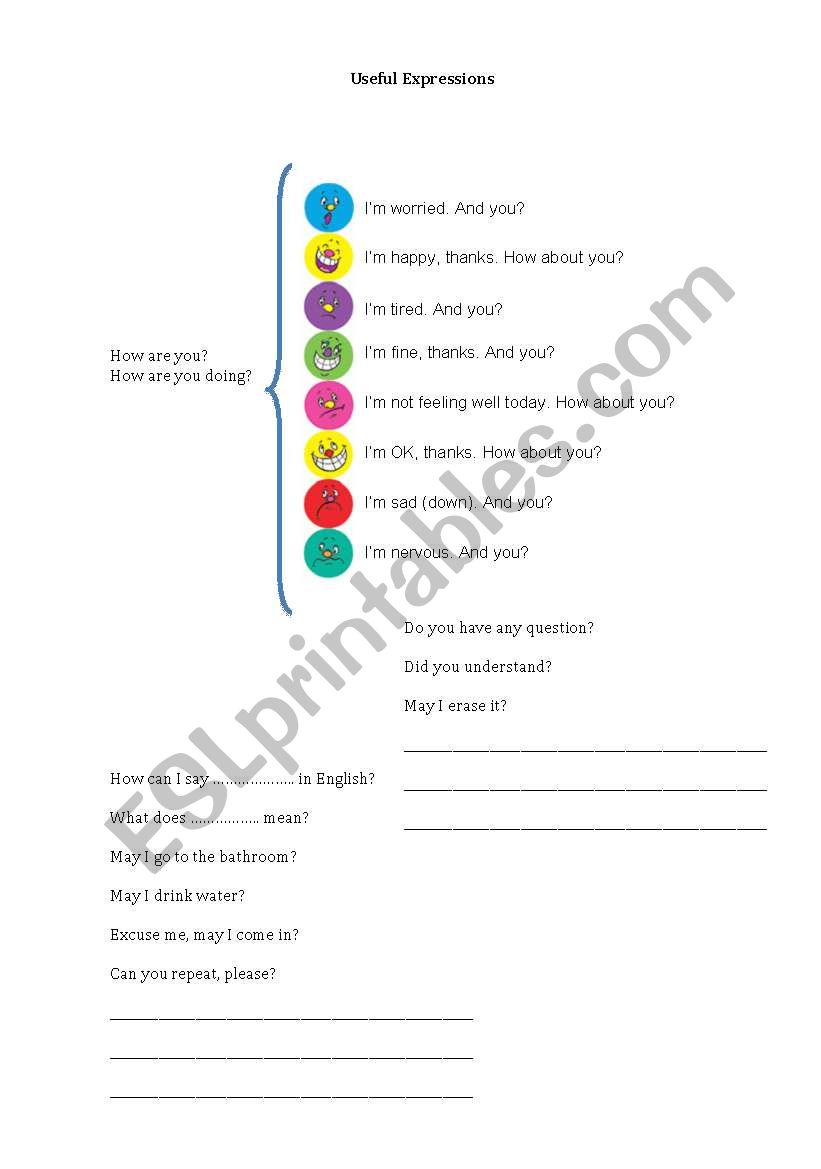 Useful Classroom Expressions - ESL worksheet by teacher_juh Useful Classroom Expressions - ESL worksheet by teacher_juh