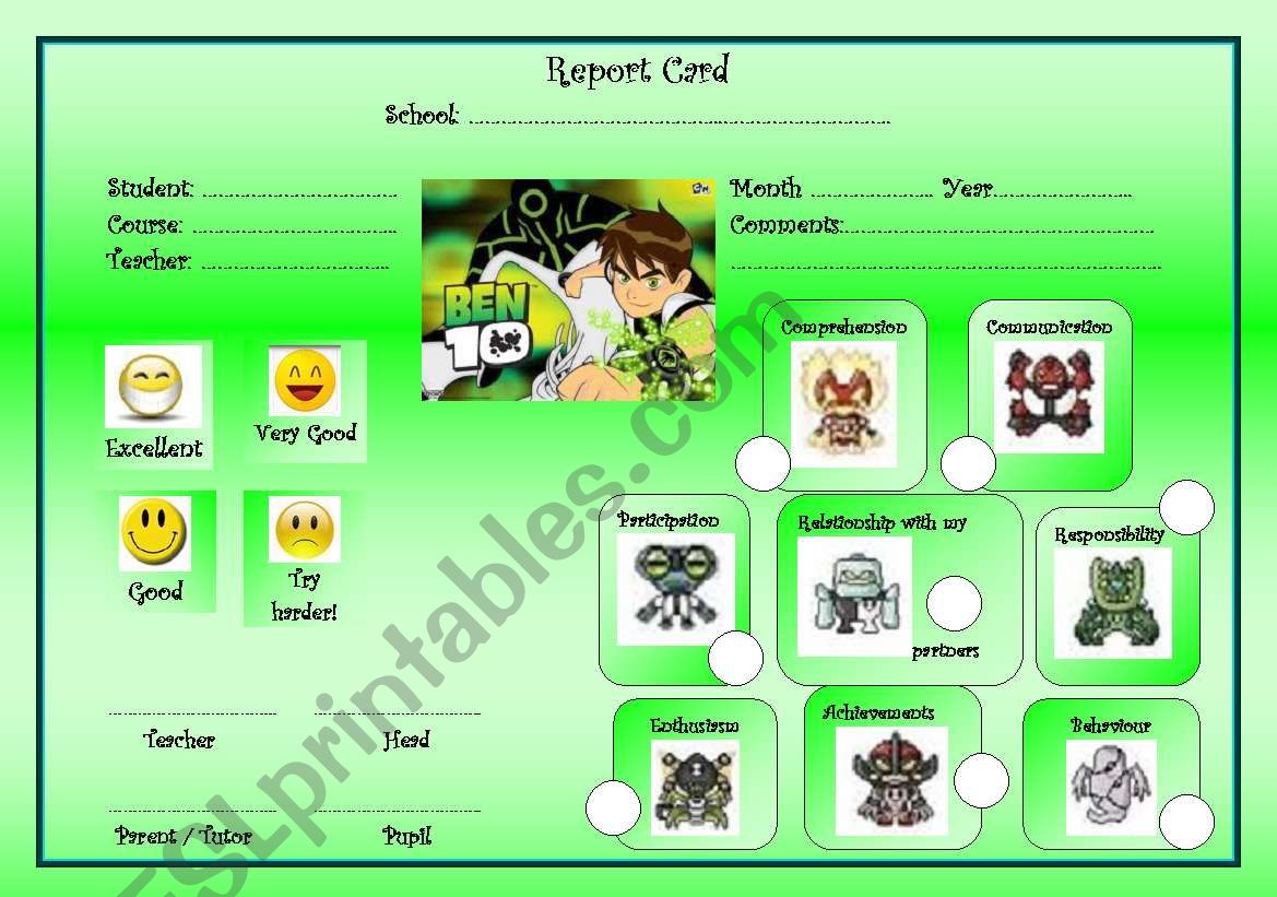 Report Card - Boys´ version - - ESL worksheet by greta2011