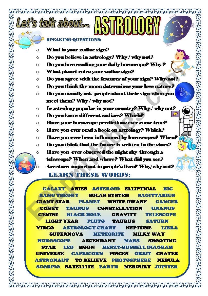 LET´S TALK ABOUT ASTROLOGY (SPEAKING SERIES 65) - ESL worksheet by joebcn