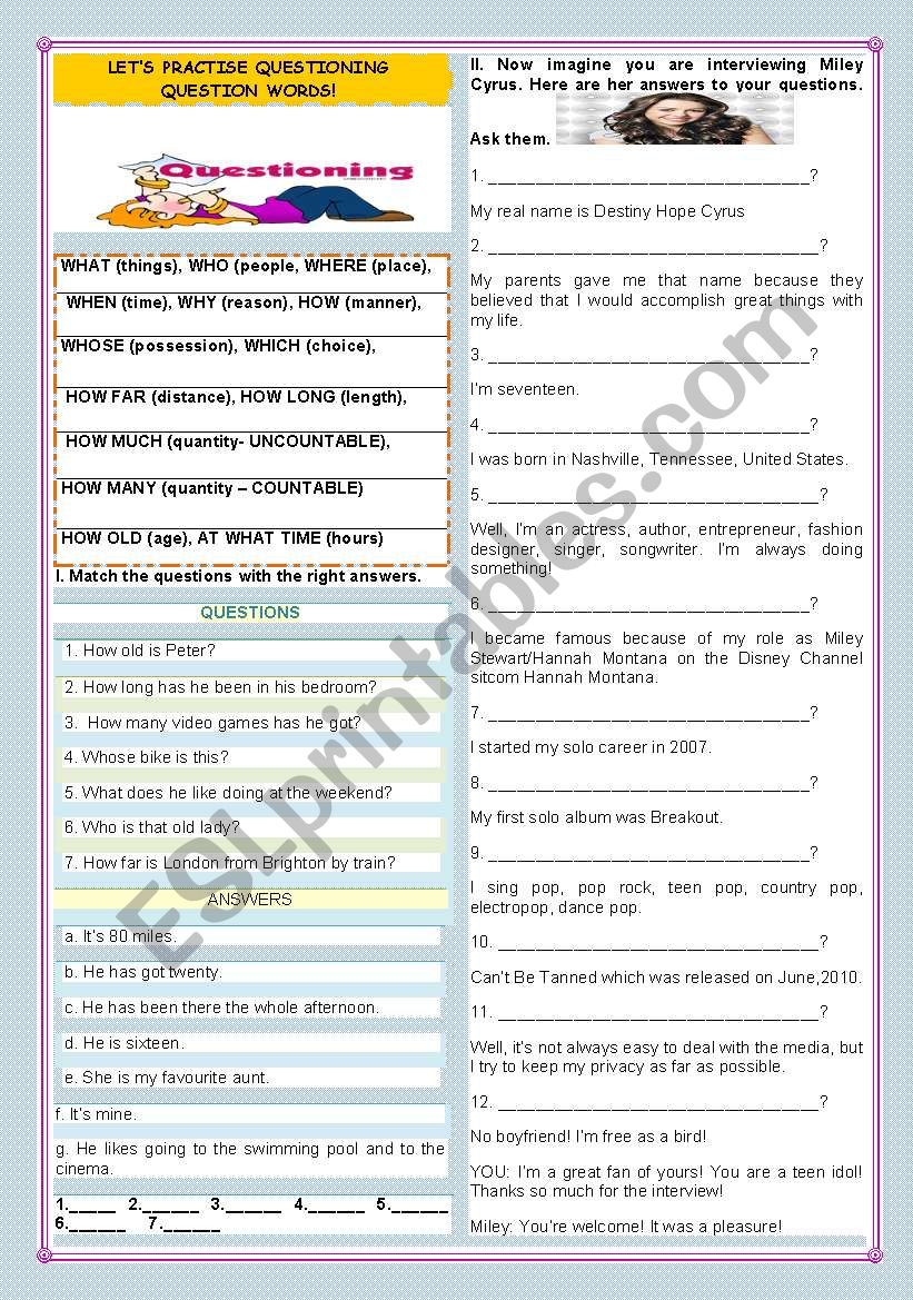 LET´S PRACTISE QUESTIONING- QUESTION WORDS - ESL worksheet by teresapr