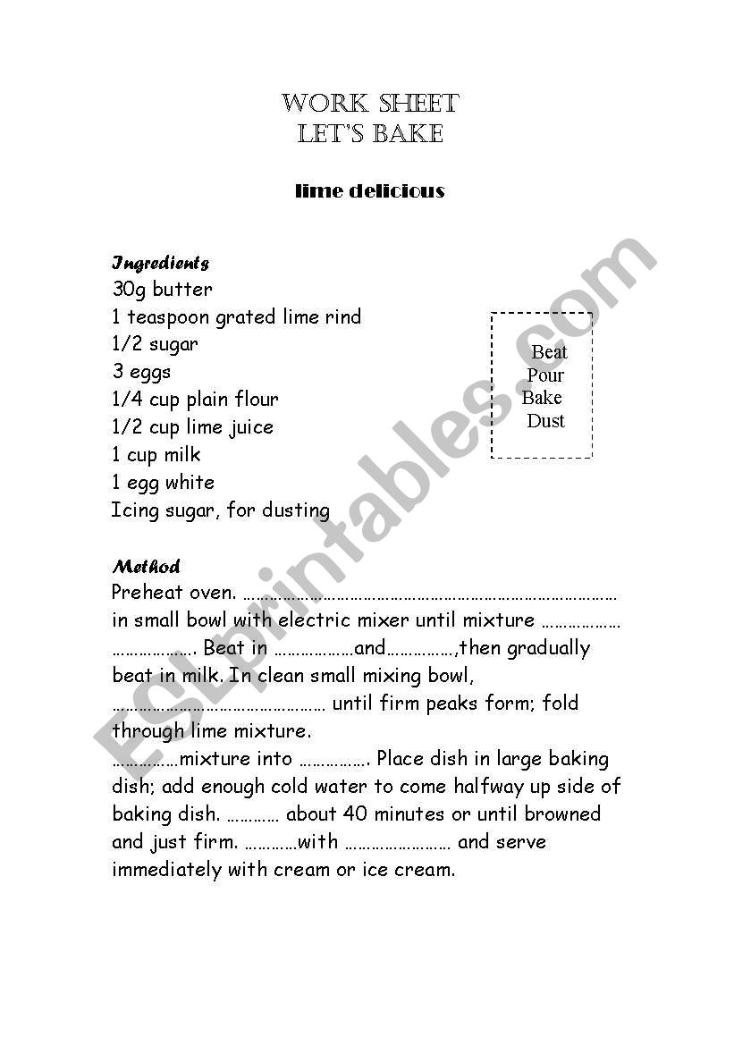 English worksheets: let´s bake
