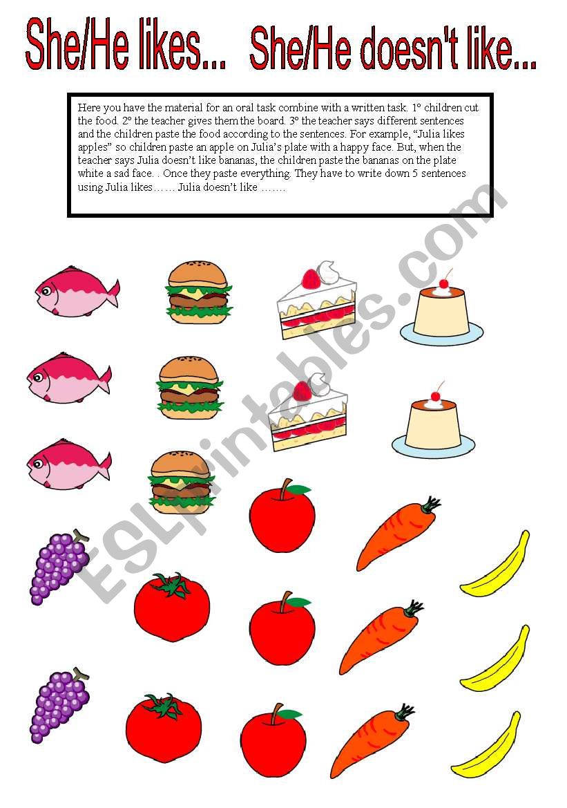 she/he likes.... she /he doesn´t like... (game) - ESL worksheet by ...
