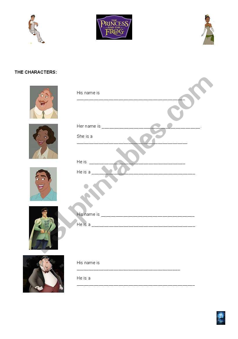 English worksheets: let´s watch the princess and the frog