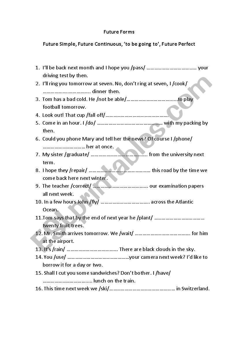 Future Fomrs- Future Simple, Future Continuous, ´to be going to ...