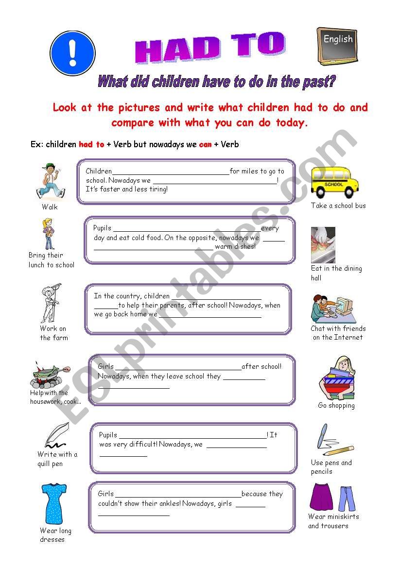 Had To Didn t Have To ESL Worksheet By Reb77