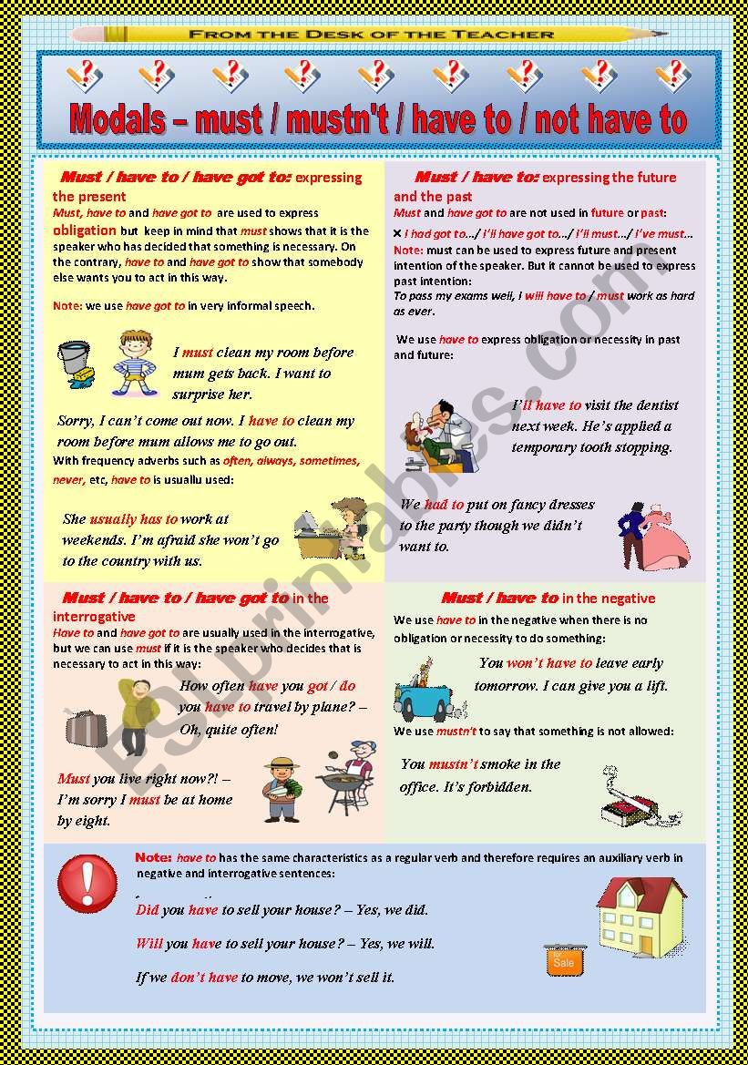 Modals - must / mustn´t / have to / not have to - ESL worksheet by junya