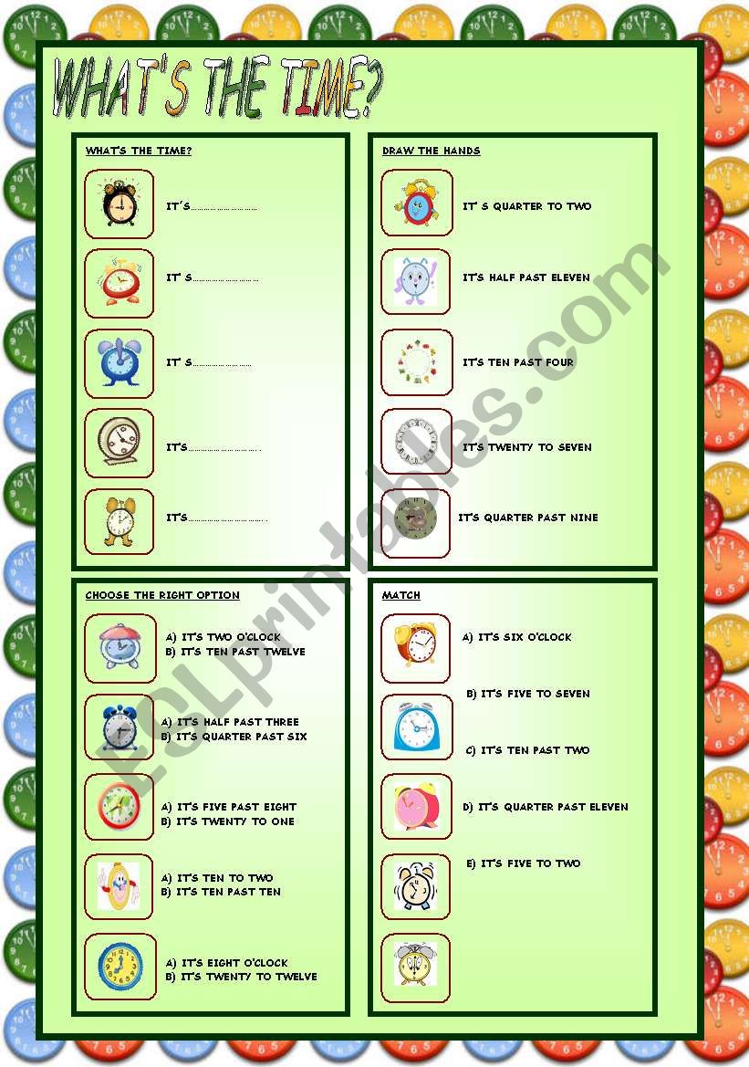 WHAT´S THE TIME? - ESL worksheet by ag23